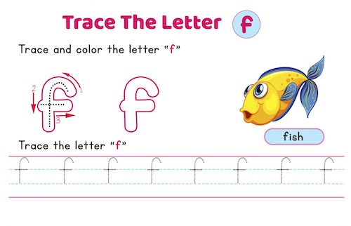 Lowercase Letter "f" Tracing Worksheet - For Kids Education
