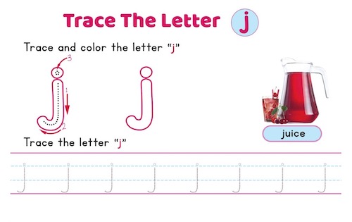 Letter Tracing Worksheet: Lowercase "j" - For Kids Education