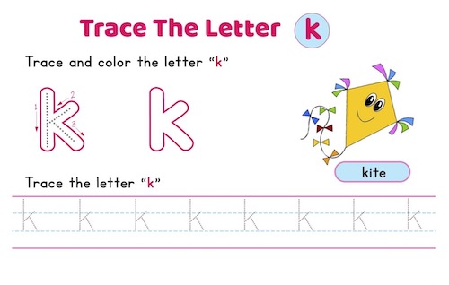 Printable Lower Case Letter "k" Worksheet - For Kids Education