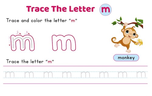 Letter Tracing Lowercase Case "m" Worksheet - For Kids Education