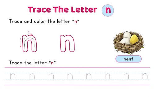 Download or Print Lowercase Letter "n" Worksheet - For Kids Education