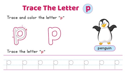 Lowercase Letter "p" Worksheet to Download and Print- For Kids Education
