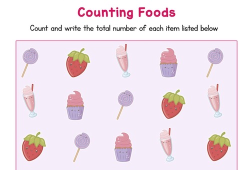 Counting Numbers With Fruits Worksheet - For Kids Education