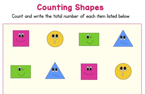 Learning Counting With Shapes Worksheet - For Kids Education