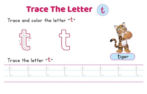 Dotted Letter Lowercase "t" Worksheet - For Kids Education