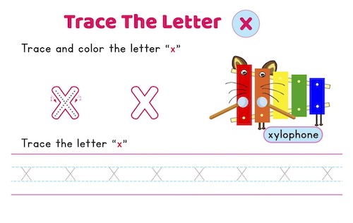 "x": Lowercase Letter Tracing Worksheet - For Kids Education