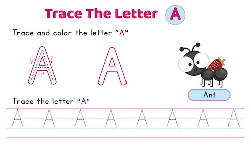 Trace Uppercase Letter "A" With Worksheet - For Kids Education