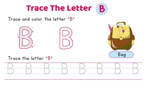 Uppercase Letter "B" Tracing Worksheet - For Kids Education