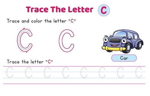 Letter "C" Uppercase Tracing Worksheet - For Kids Education