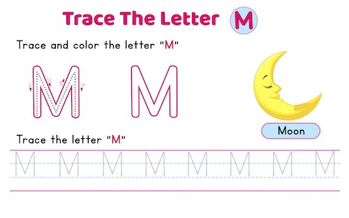 Letter "M" Uppercase Worksheet Free Print - For Kids Education