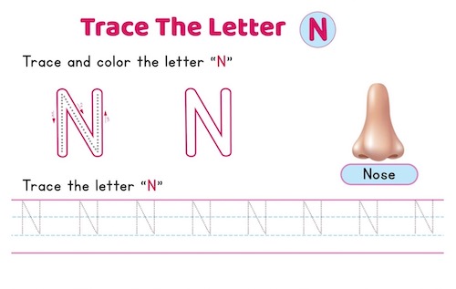 Uppercase Letter "N" Free Worksheet for Tracing - For Kids Education