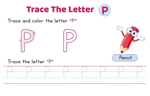 Letter "P" Uppercase Worksheet for Tracing- For Kids Education