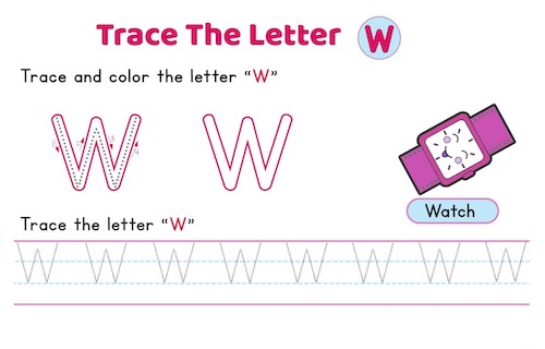 Uppercase "W" Dotted Letter Tracing Worksheet - For Kids Education