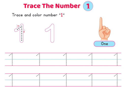 Learn to Trace Number 1 with Free Worksheet - For Kids Education
