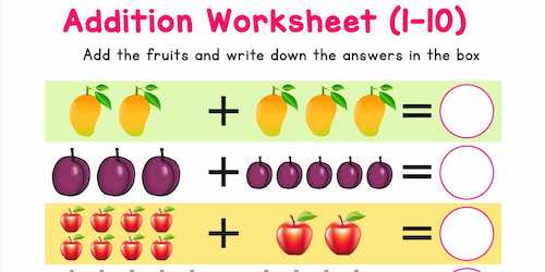 Addition Practice By Adding Fruits Kindergarten Worksheet - For Kids ...