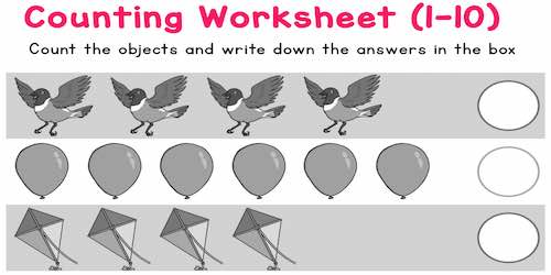 Count The Objects (1-10) Kindergarten Worksheet - For Kids Education